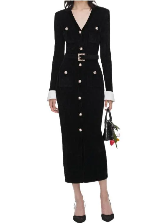 SELF-PORTRAIT Chenille Knit Midi Dress - Black