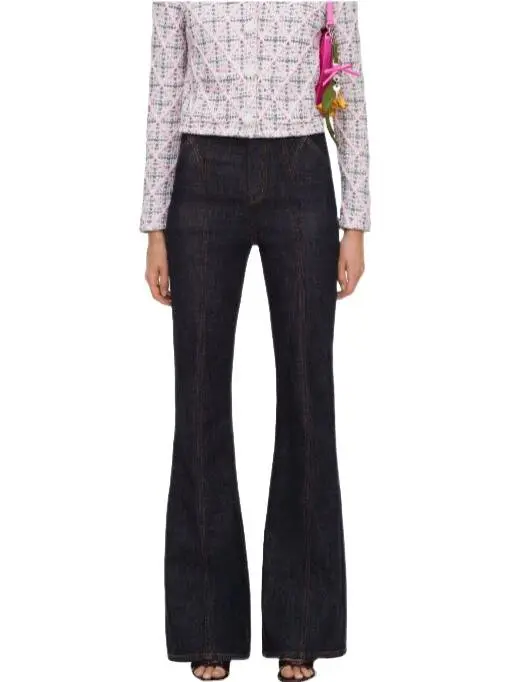SELF-PORTRAIT High Waisted Flare Denim Jeans - Indigo