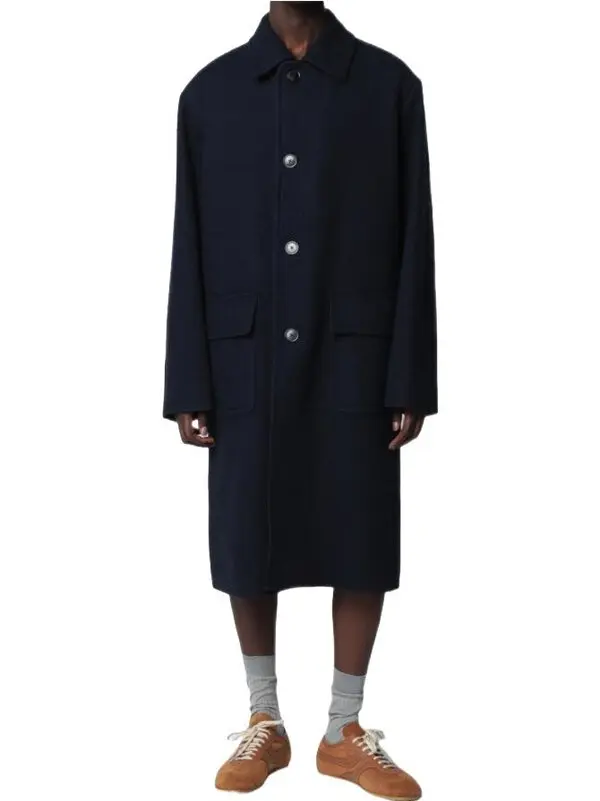 Dries Van Noten Single-breasted Wool Coat - Navy Blue