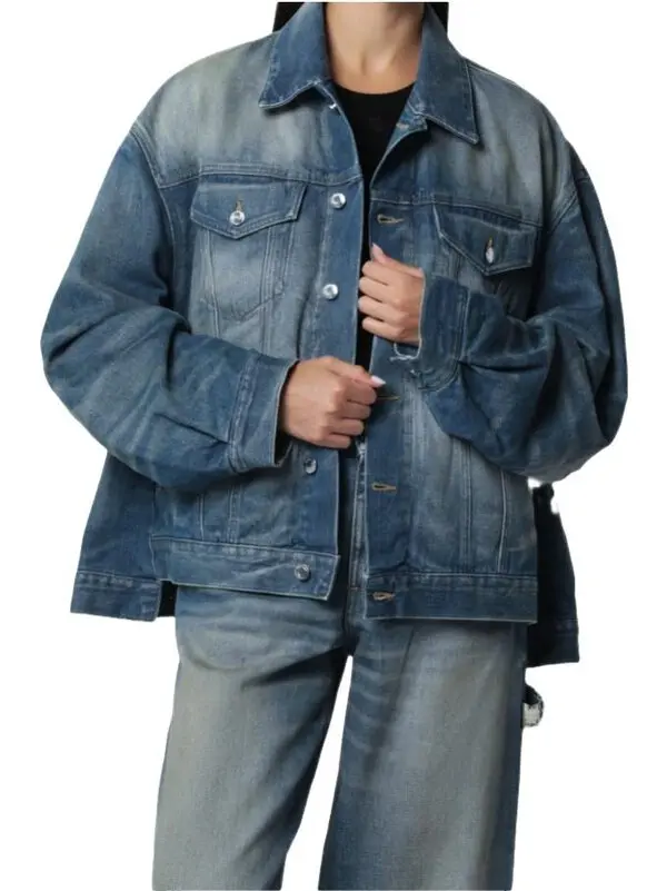 HAIKURE Janet Faded Denim Trucker Jacket - Washed Medium Blue