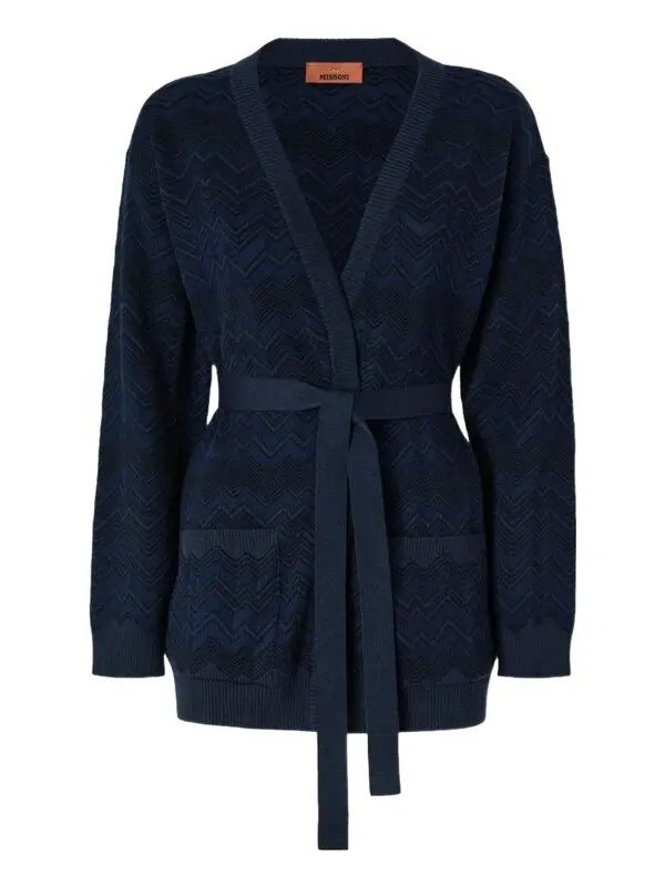 Missoni Zigzag-knit Belted Cardigan - Navy Blue