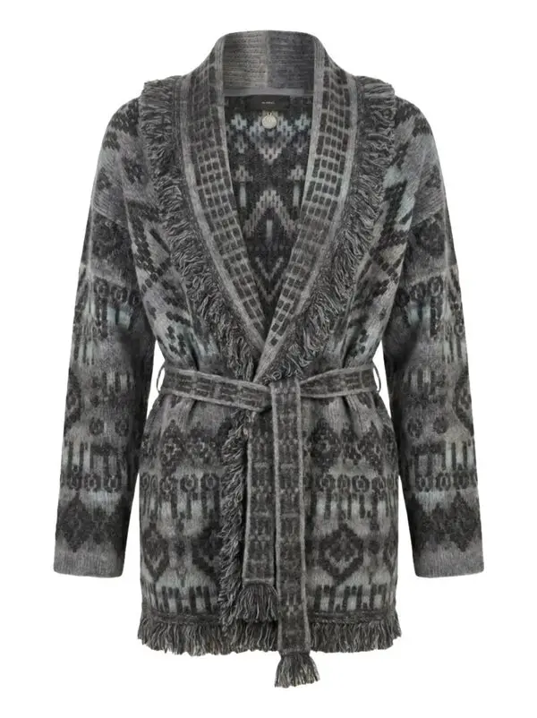 Alanui Long-sleeve Belted Cardigan With Fringe - Grey