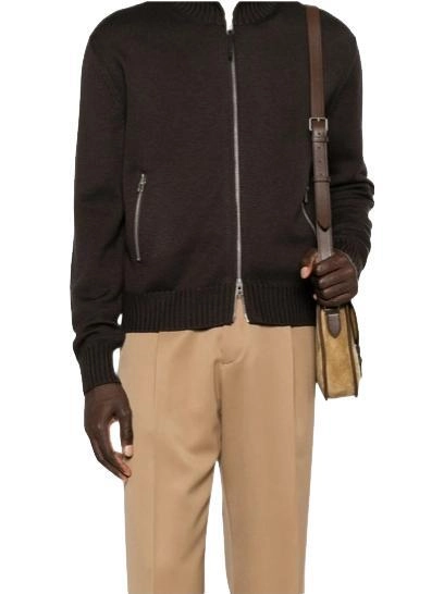 TOM FORD High-neck Zip-up Cardigan With Zippered Pockets - Black
