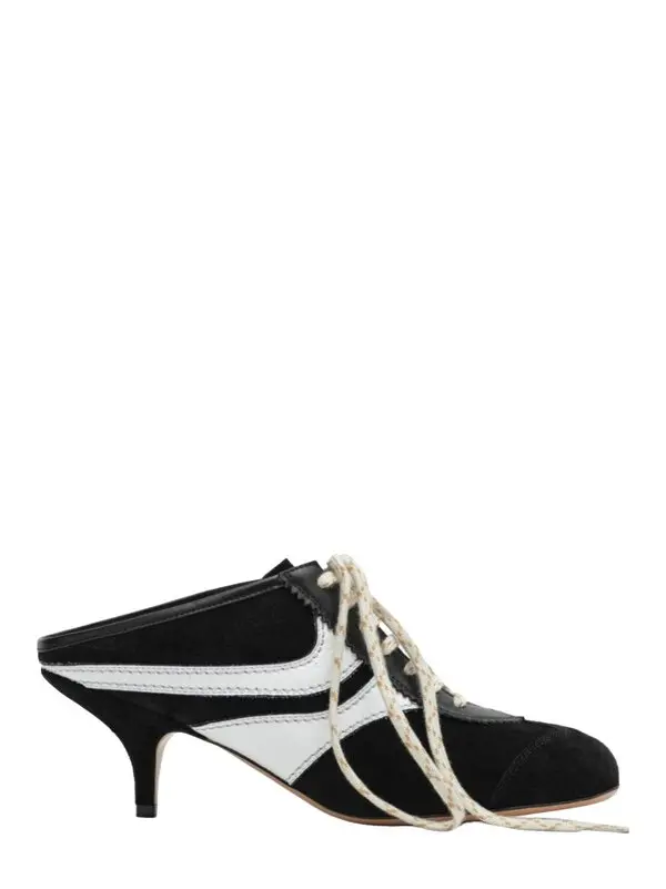 Dries Van Noten Mules 65 In Black And White Suede And Leather - Black White