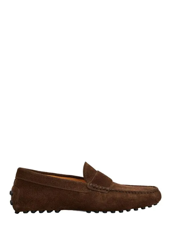 TOD'S Suede Gommino Loafers With Metal Logo - Brown