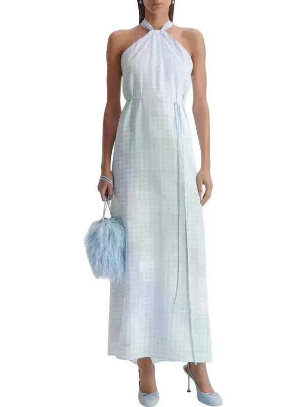 Scanlan Theodore Gingham Check Halterneck Maxi Dress - Blue
