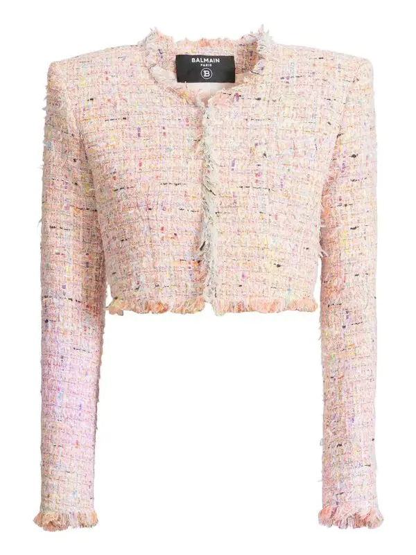Balmain Cropped Tweed Jacket - Pink