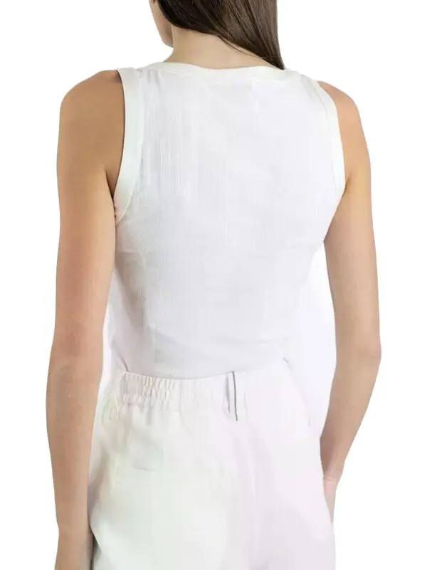 Brunello Cucinelli Ribbed Knit Silk Trim Tank Top - White