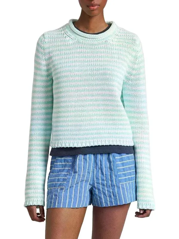 LA LIGNE Striped Crew Neck Sweater - Green