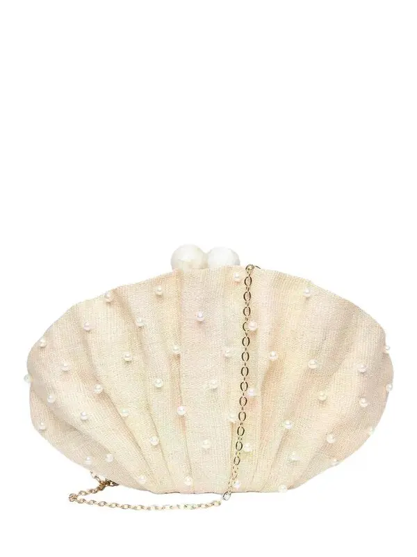Poolside Origami Scallop Clutch Bag With Faux Pearl Embellishment - Neutrals