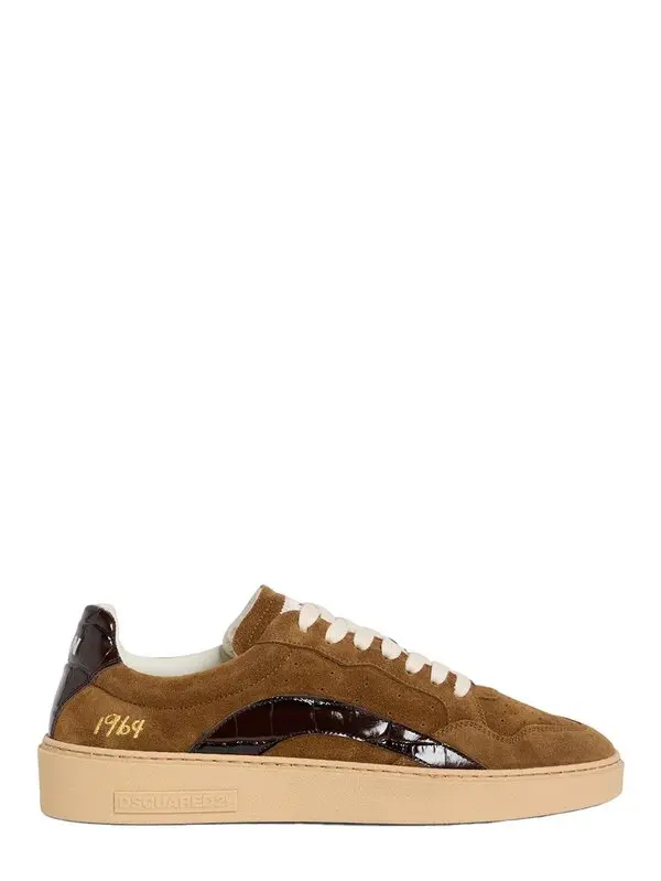 Dsquared2 Suede And Croc-effect Leather Low-top Sneakers - Brown
