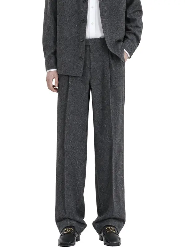 Valentino Garavani Dark Boutonné Wool Trousers - Grey