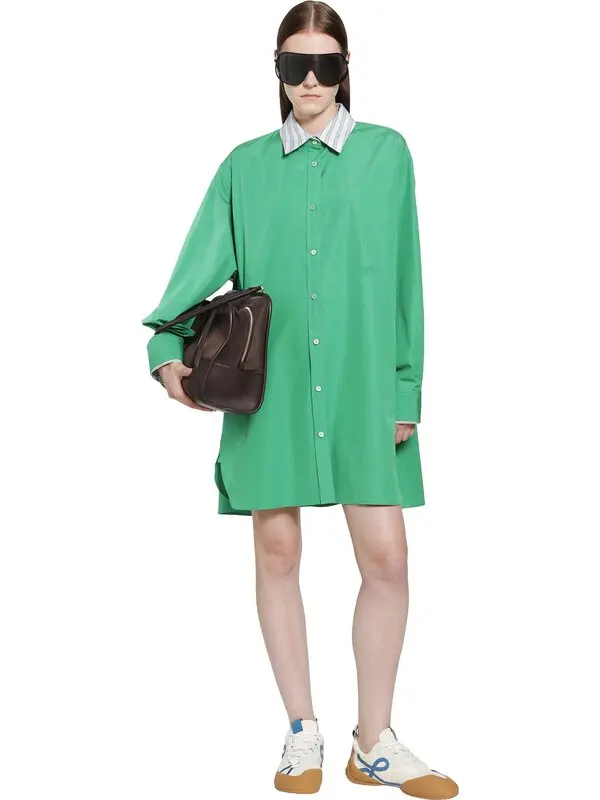 Loewe Cotton Poplin Mini Shirt Dress - Green