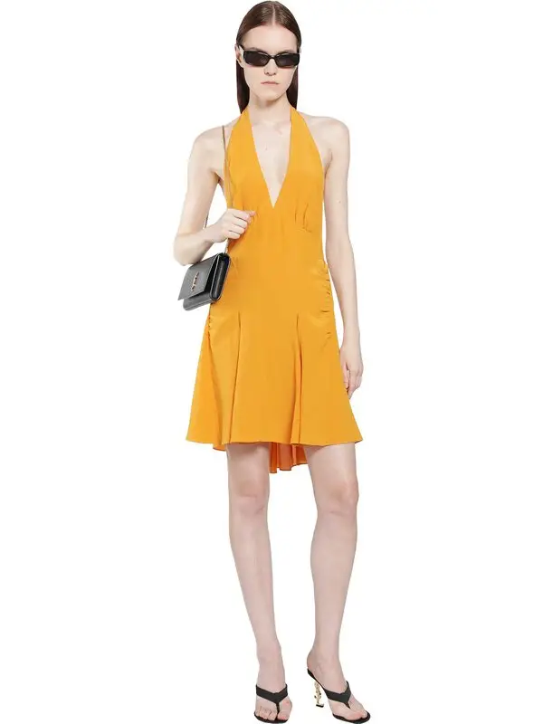 Saint Laurent Silk Crepe De Chine Halter Dress - Orange