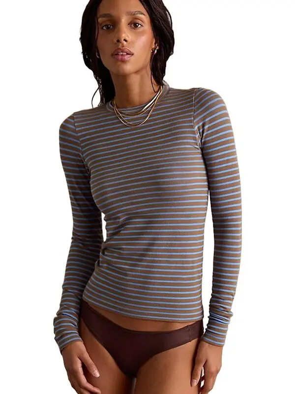 Free People Just Enough Stripe Crew Neck Long Sleeve - Brown