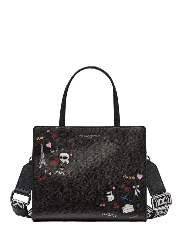 Karl Lagerfeld Paris Maybelle Satchel With Printed Paris Illustrations - Black Multi