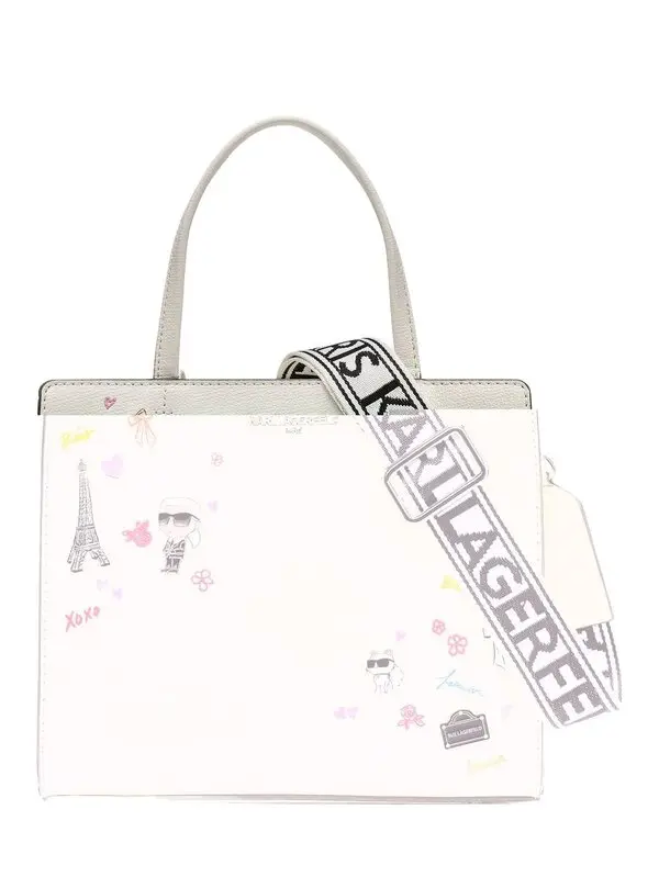 Karl Lagerfeld Paris Maybelle Satchel With Printed Paris Illustrations - White/silver