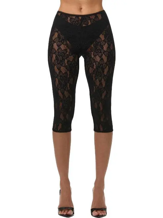 Naked Wardrobe Lace Capri Leggings - Black