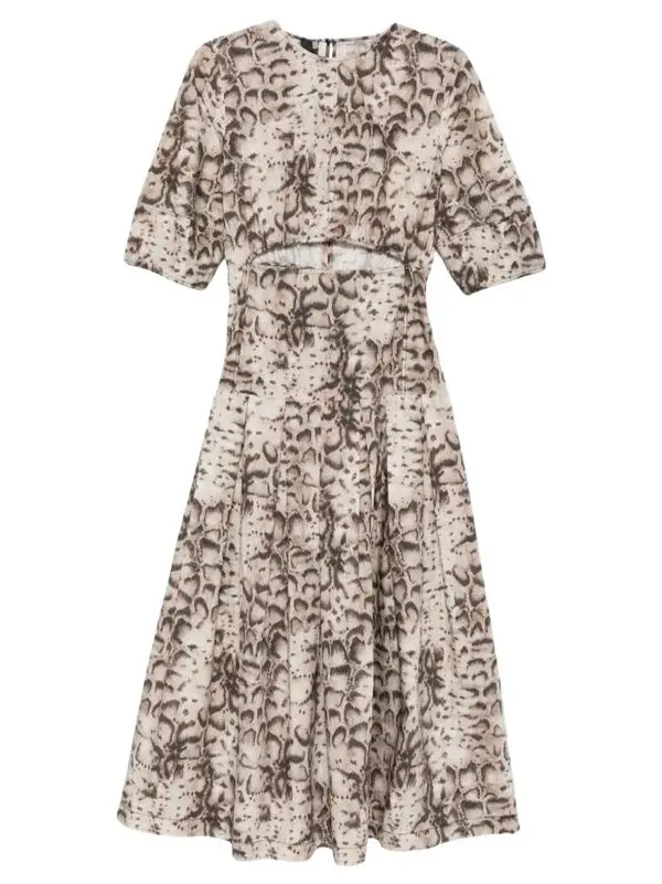 Pinko Cutout Animal-printed Pleated Midi Dress - Beige/black