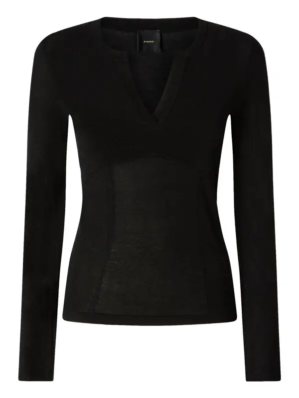 Pinko Bustier-detail V-neck Sweater - Black