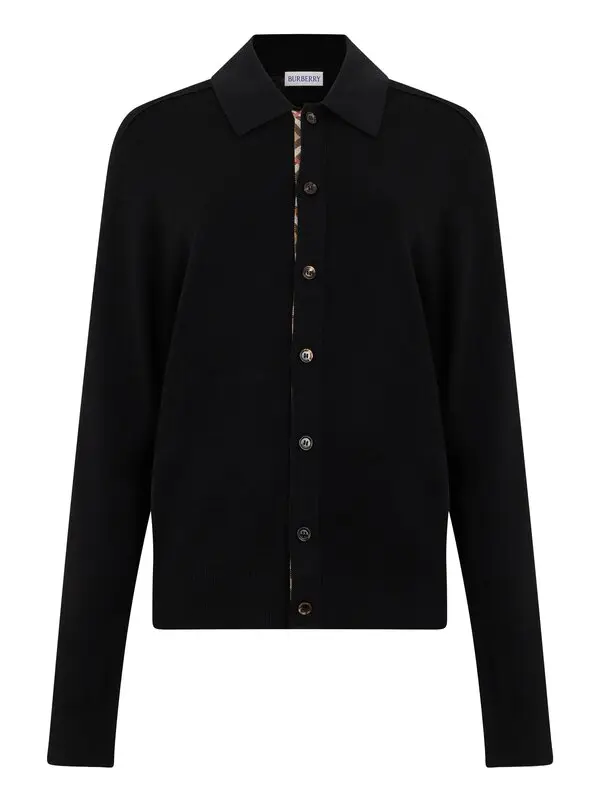 Burberry Long-sleeve Wool Polo Shirt With Button Front - Black