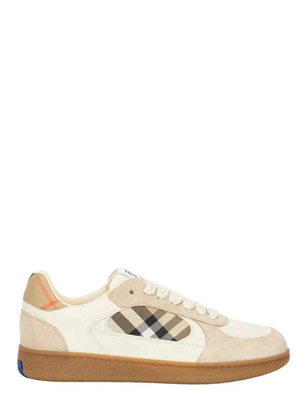 Burberry Calfskin Leather Sneakers With Tartan Detail - Beige