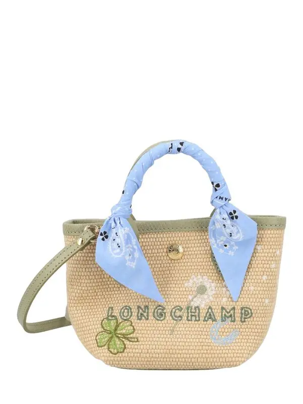 Longchamp Mini Woven Crossbody Bag With Embroidered Details - Green