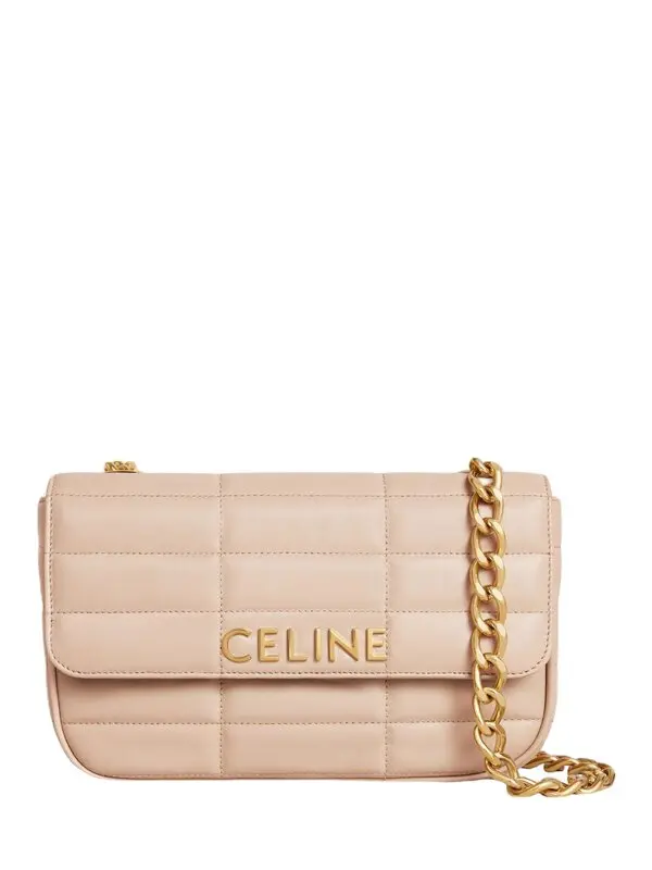 Celine Quilted Shoulder Bag With Chain Strap - Nude