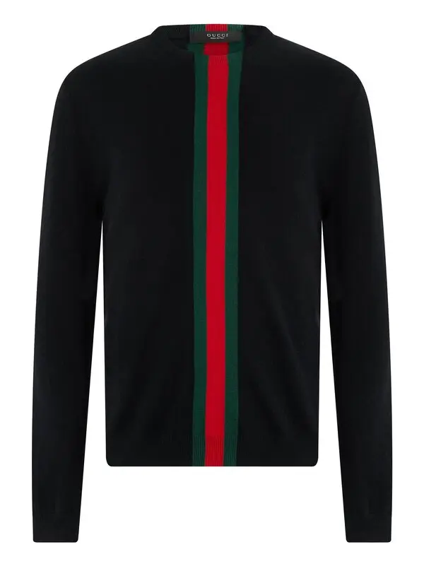 Gucci Cashmere Crewneck Pullover With Iconic Color-band Detail - Black