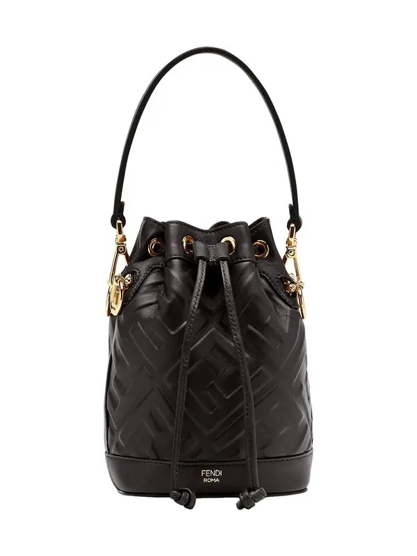 Fendi Mini Leather Bucket Bag With Ff Embossed Motif - Nero