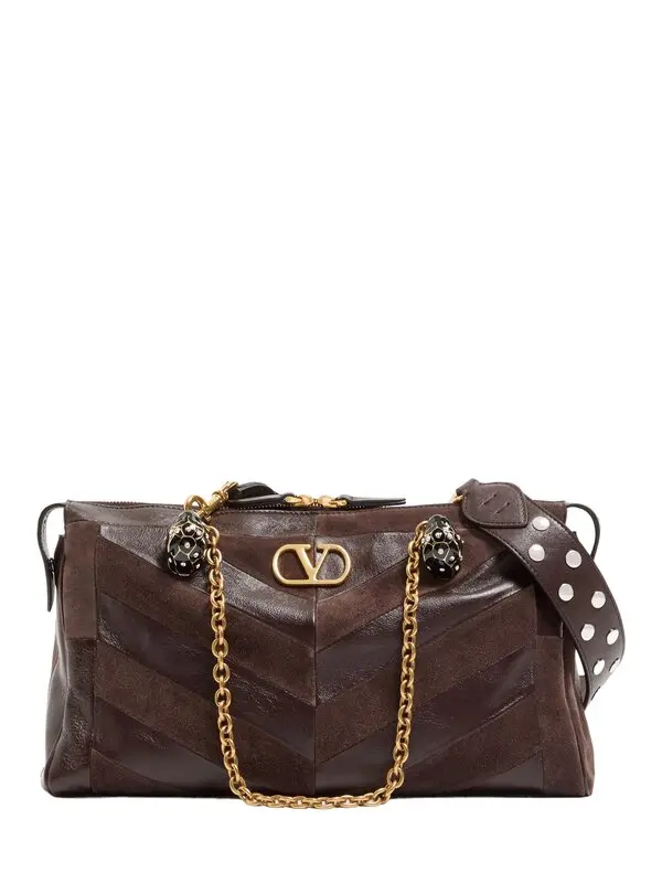Valentino Garavani Panthea Medium Suede And Nappa Shoulder Bag - Ebonybrwnk