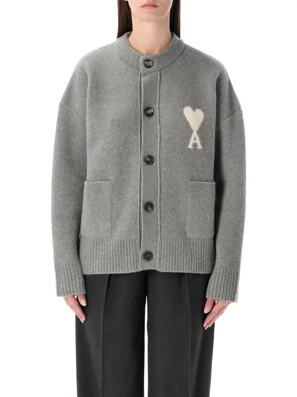 AMI Paris Of Caur Intarsia Alpaca-wool Cardigan - Grigio