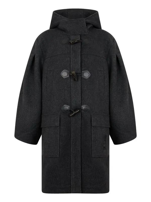GANNI Hooded Wool-blend Duffle Coat - Heather Grey