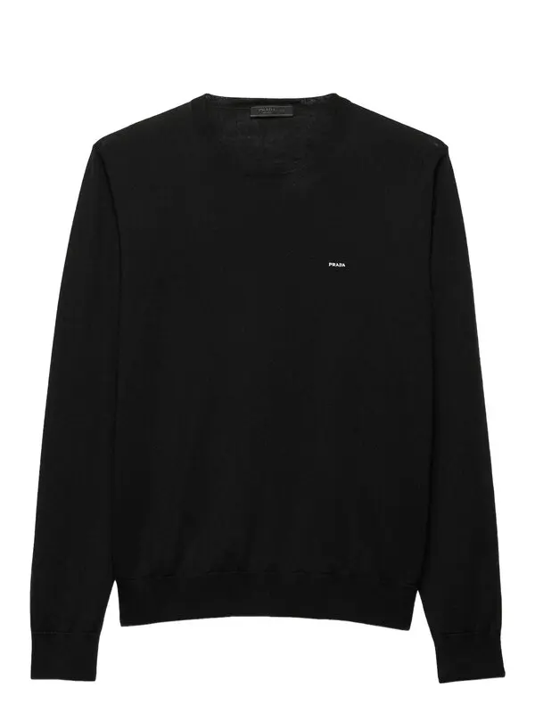 Prada Black Crew Neck Fine Knit Pullover - Nero