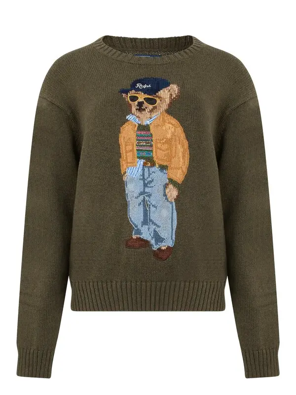Polo Ralph Lauren Sweater With Stylized Teddy Bear Graphic - Khaki