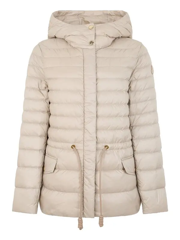 Moncler Lightweight Padded Hooded Jacket With Drawstring Waist - Beige