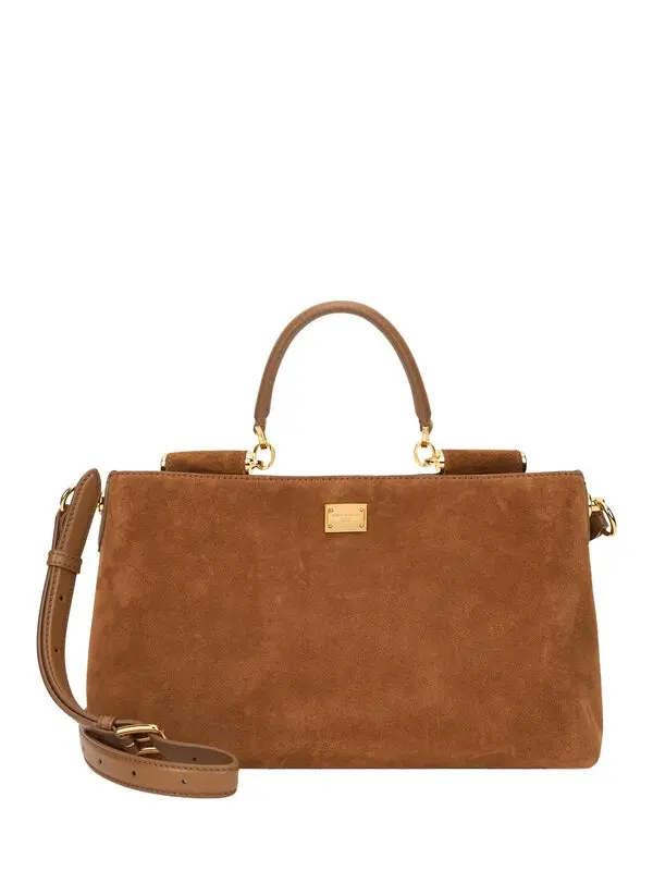 Dolce & Gabbana Calfskin Top Handle Bag With Adjustable Shoulder Strap - Camel