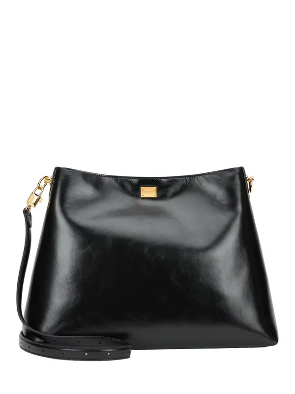 Dolce & Gabbana Calfskin Tote Handbag With Adjustable Shoulder Strap - Black