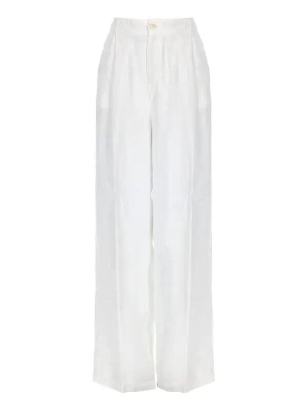 120% Lino Wide Leg Linen Trousers - White