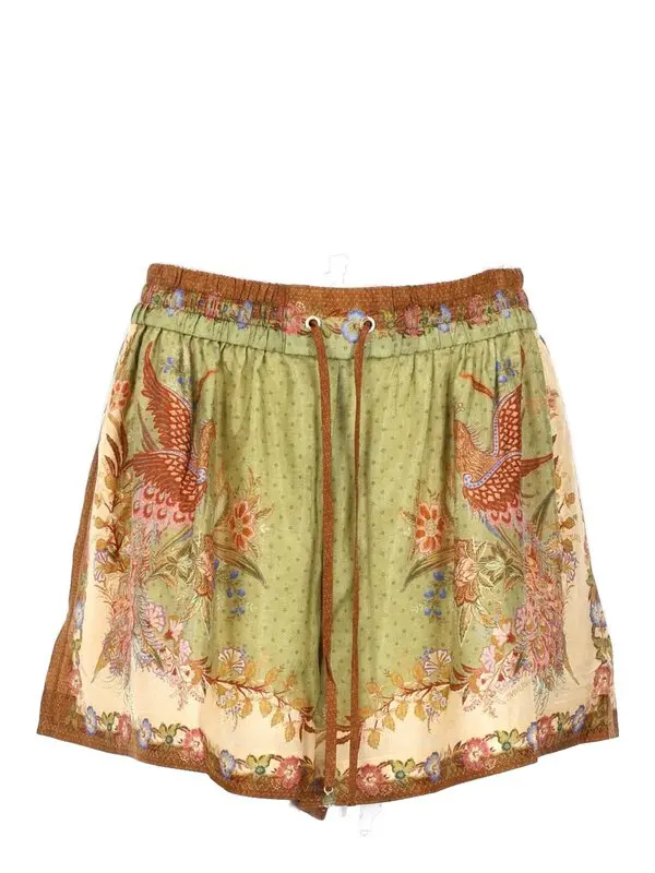 Zimmermann Indra Silk Printed Shorts - Green