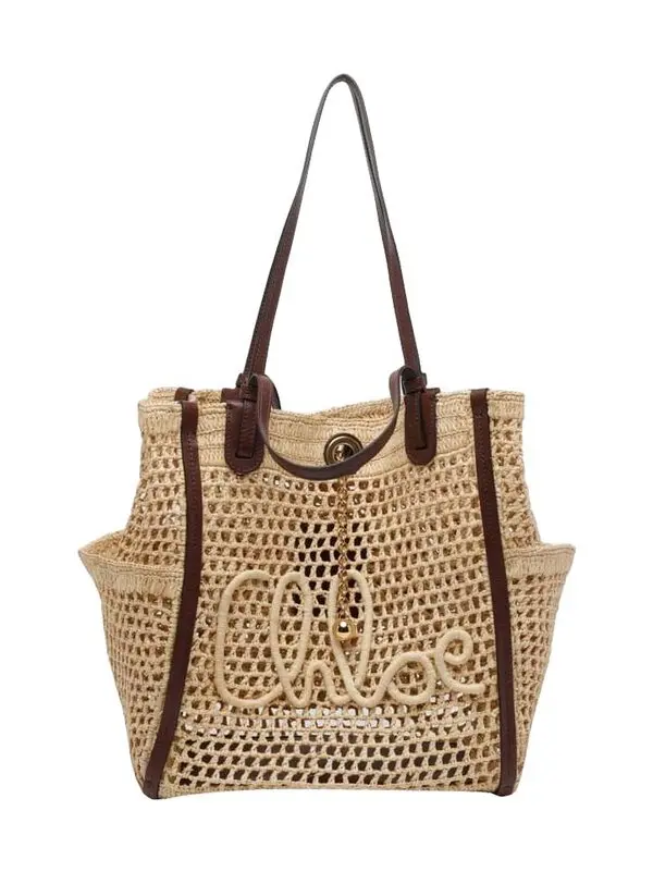 Chloé Woven Shopper Bag With Logo Detail - Claybrown