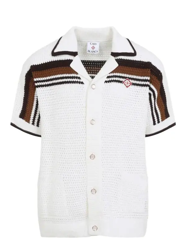 Casablanca Crochet Short Sleeve Shirt - Whitebrown