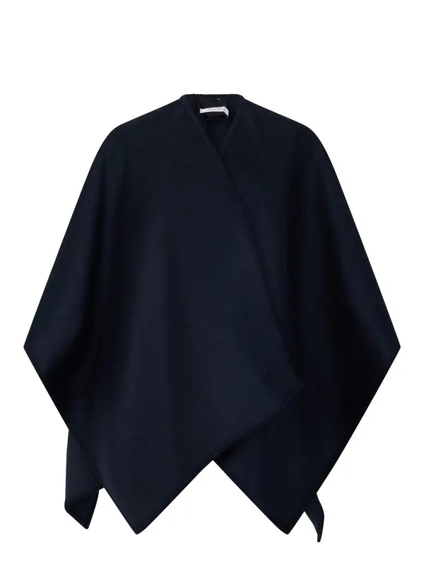 Max Mara Virgin Wool Poncho With Frayed Edges - Blue
