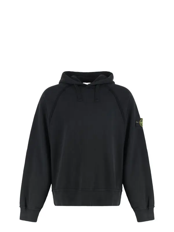 Stone Island Organic Cotton Hoodie With Removable Logo Patch - Black