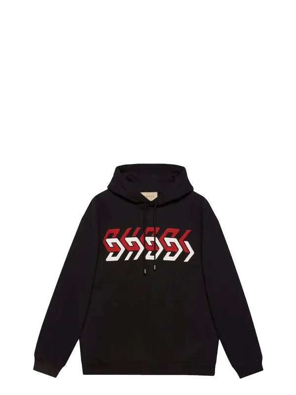 Gucci Logo Print Drawstring Hoodie - Black