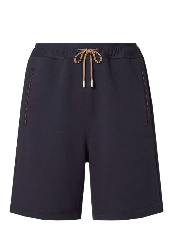 Fendi Leather Bermuda Shorts With Contrast Stitching - Navy
