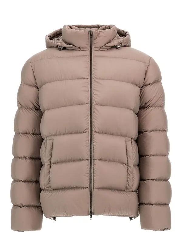 Herno Quilted Hooded Zip-up Jacket - Tortora