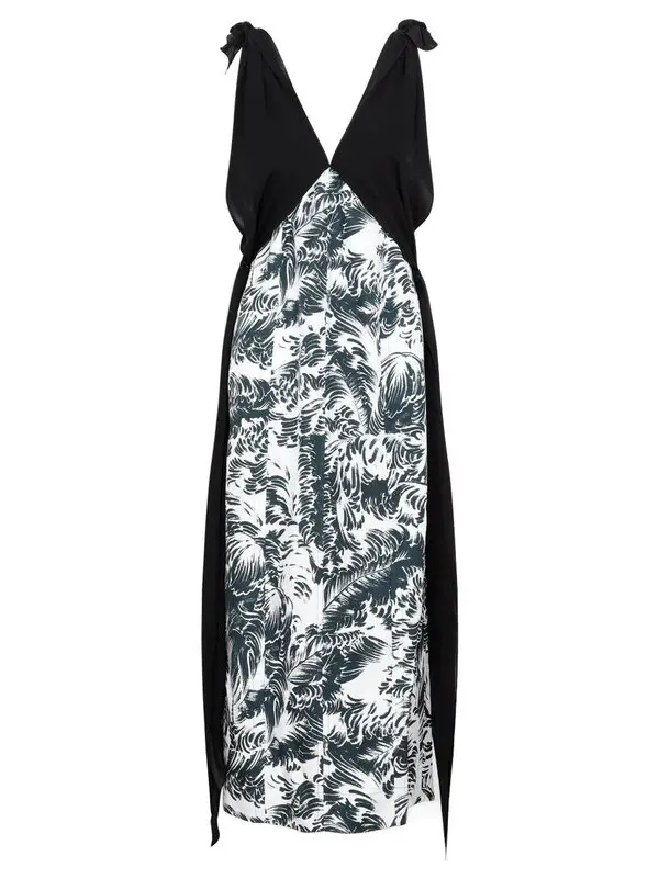 Bottega Veneta Silk Printed Long Dress - Black