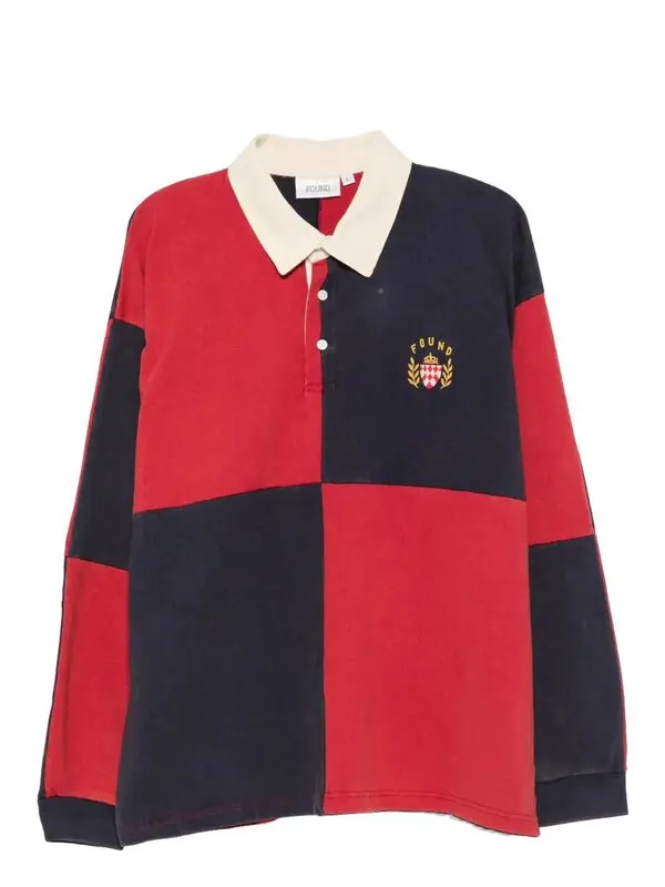 FOUND Cotton Collar T-shirt With Cord Elbow Patches And Embroidered Crest - Multicolor