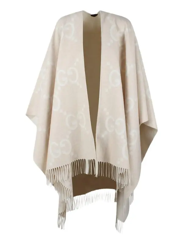 Gucci Gg Monogram Fringe Poncho - Camelwh